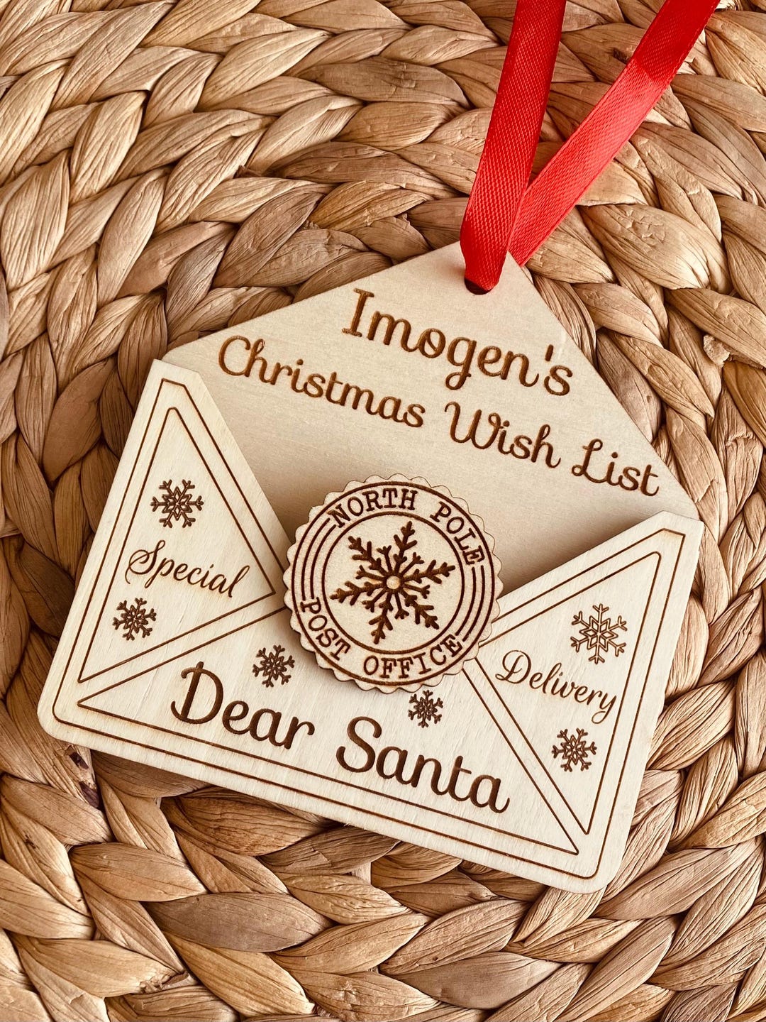 Personalised Wooden Wish List Envelope. Christmas Ornament. Dear Santa ...