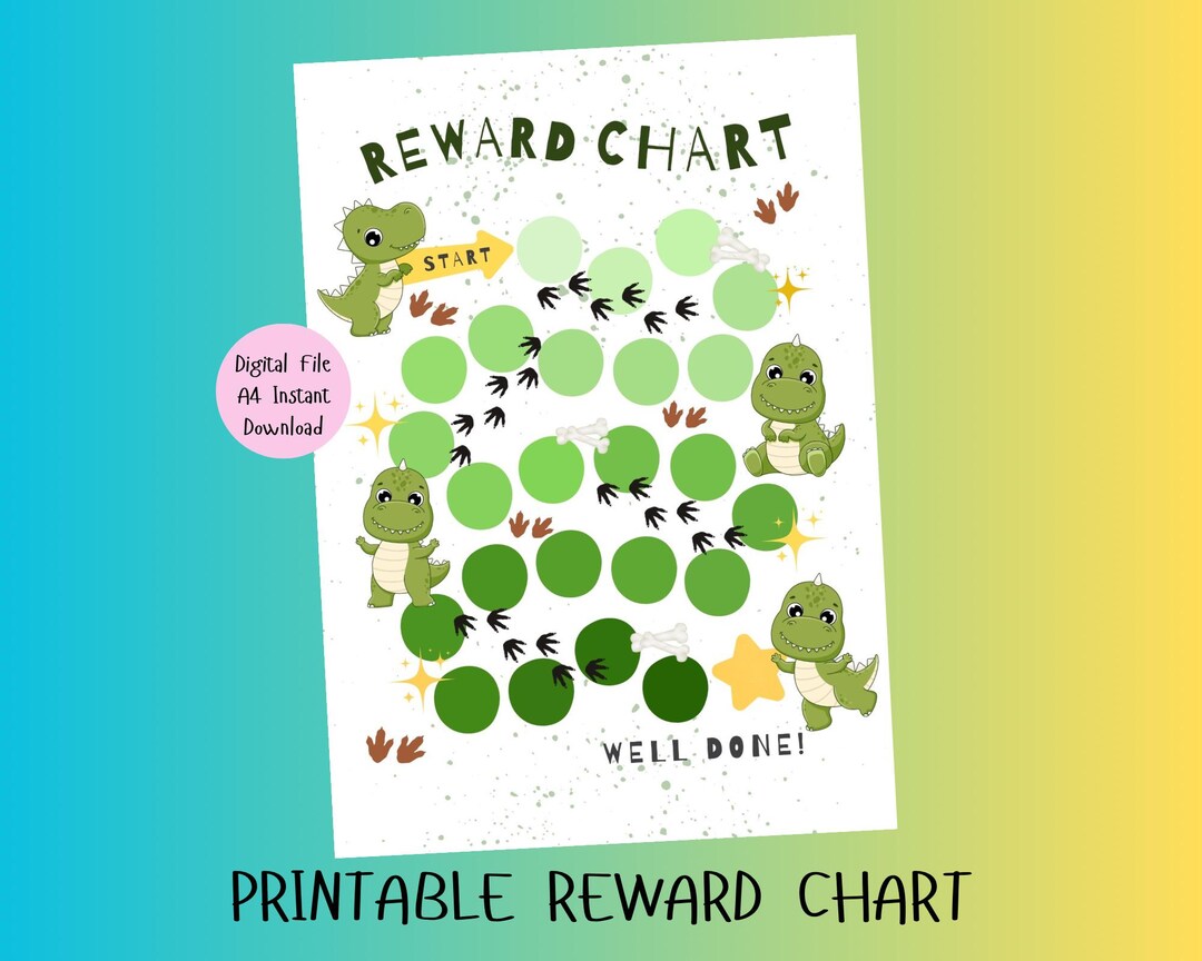 Dinosaur Reward Chart. Kids Dinosaur Printable Reward Chart. Sticker ...