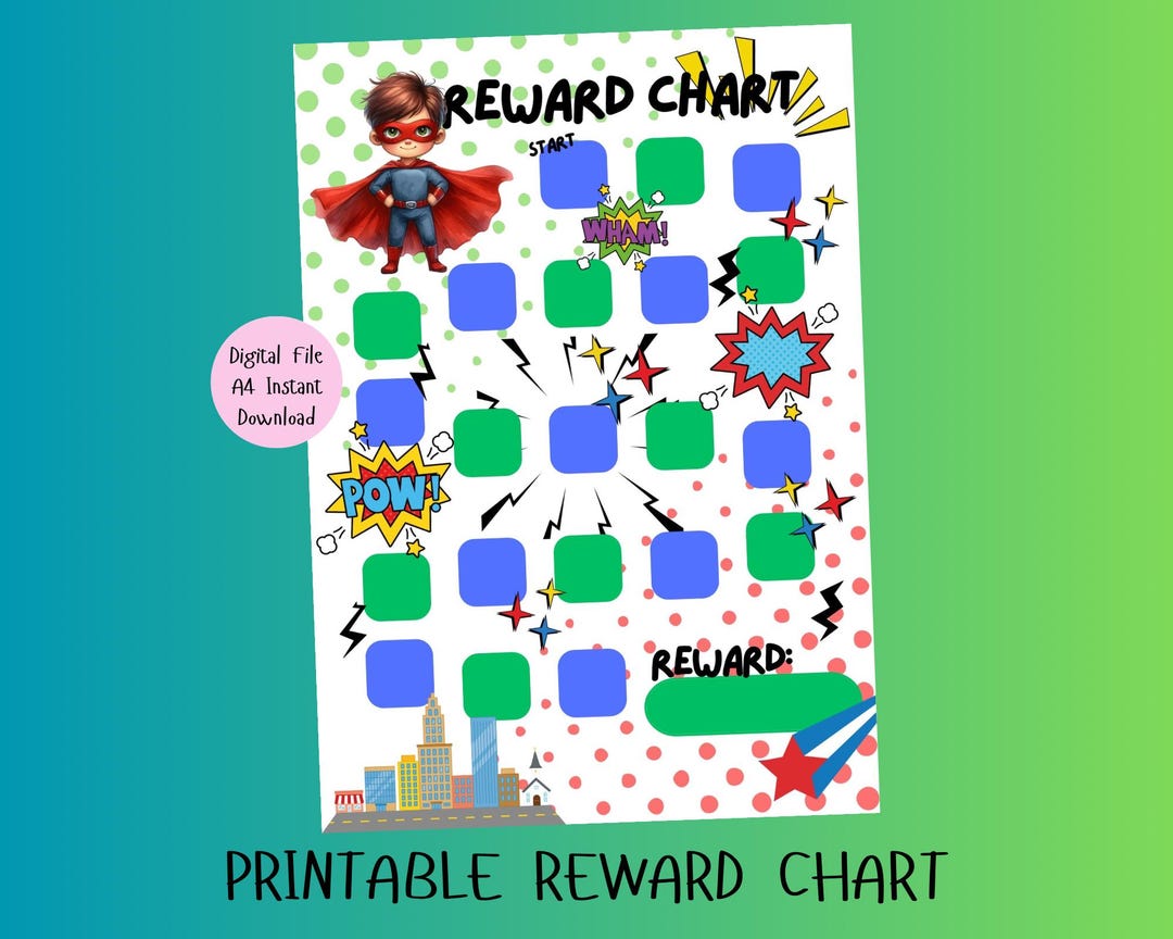 Superhero Reward Chart. Childrens Hero Printable Reward Chart. Sticker ...