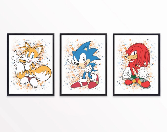 Sonic the Hedgehog Tails Knuckles Amy Shadow Silver Unframed ...