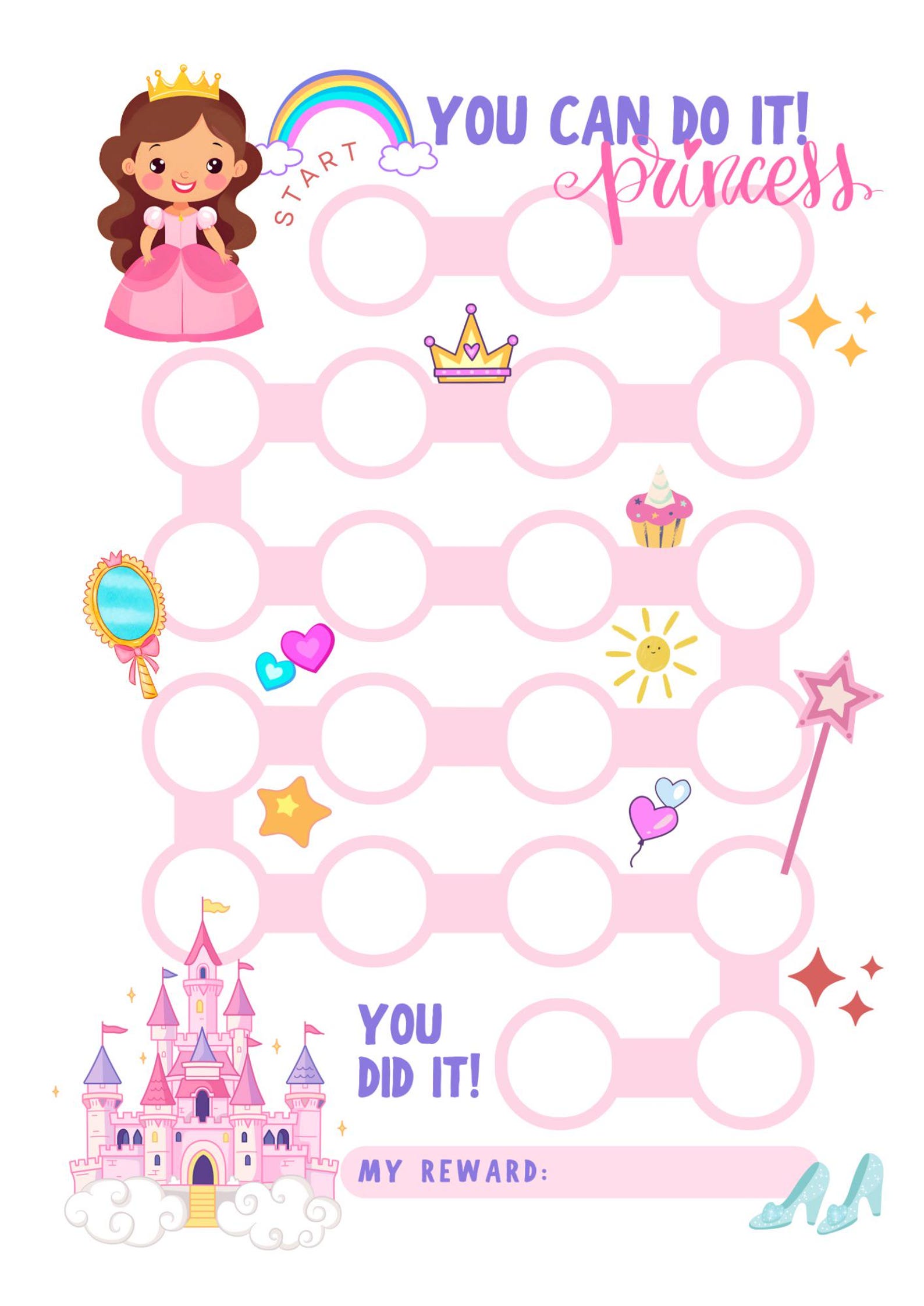 Princess Reward Chart. Kids Princess Castle Printable Reward Chart ...