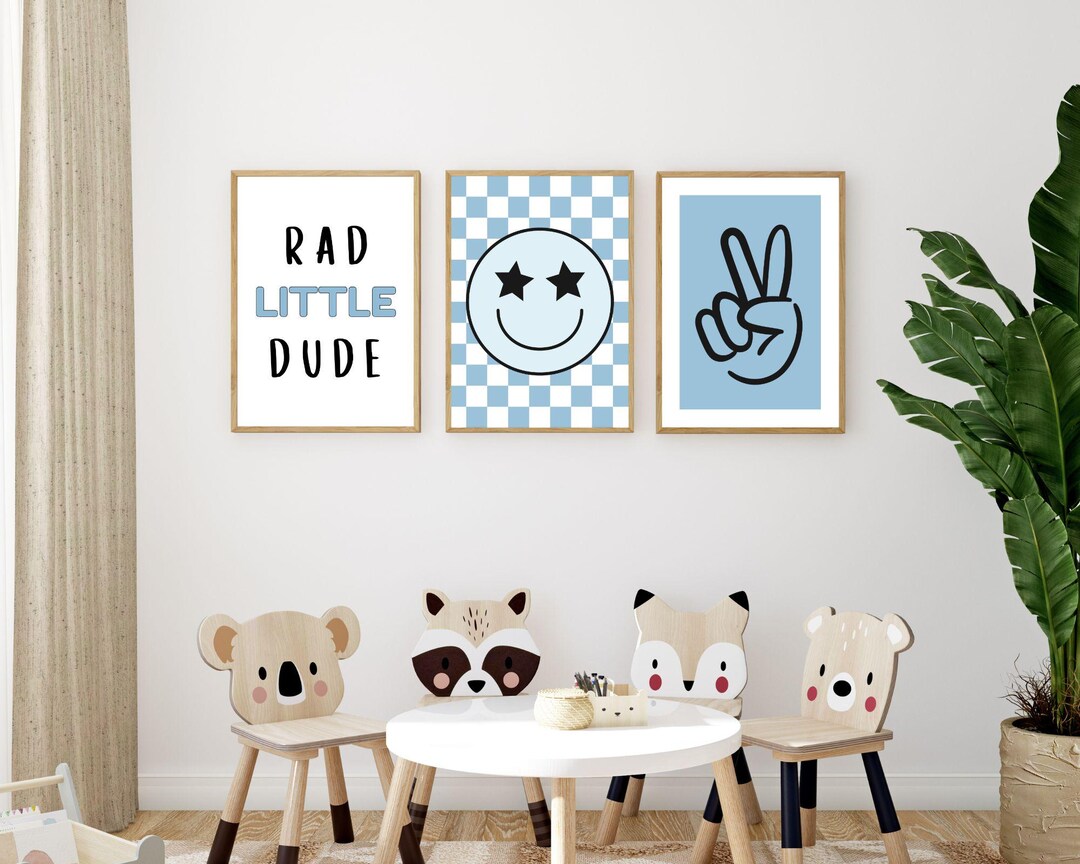 Boys Playroom Art Prints: Rad Dude, Smiley, Peace Sign (digital ...