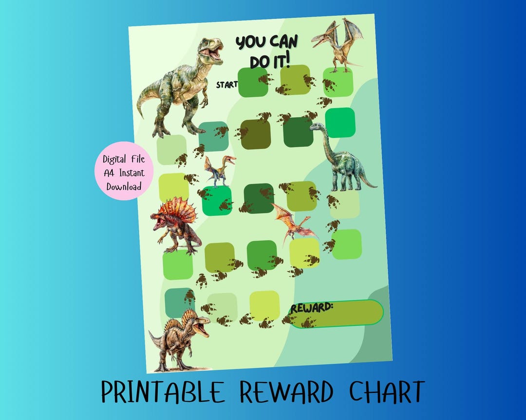 Dinosaur Reward Chart. Kids Dinosaur Printable Reward Chart. Sticker ...