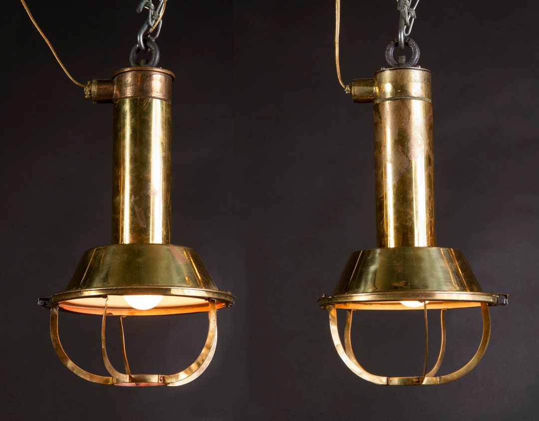 Large Antique Brass and Copper Hanging Ship Lantern, Late 19th Century ...