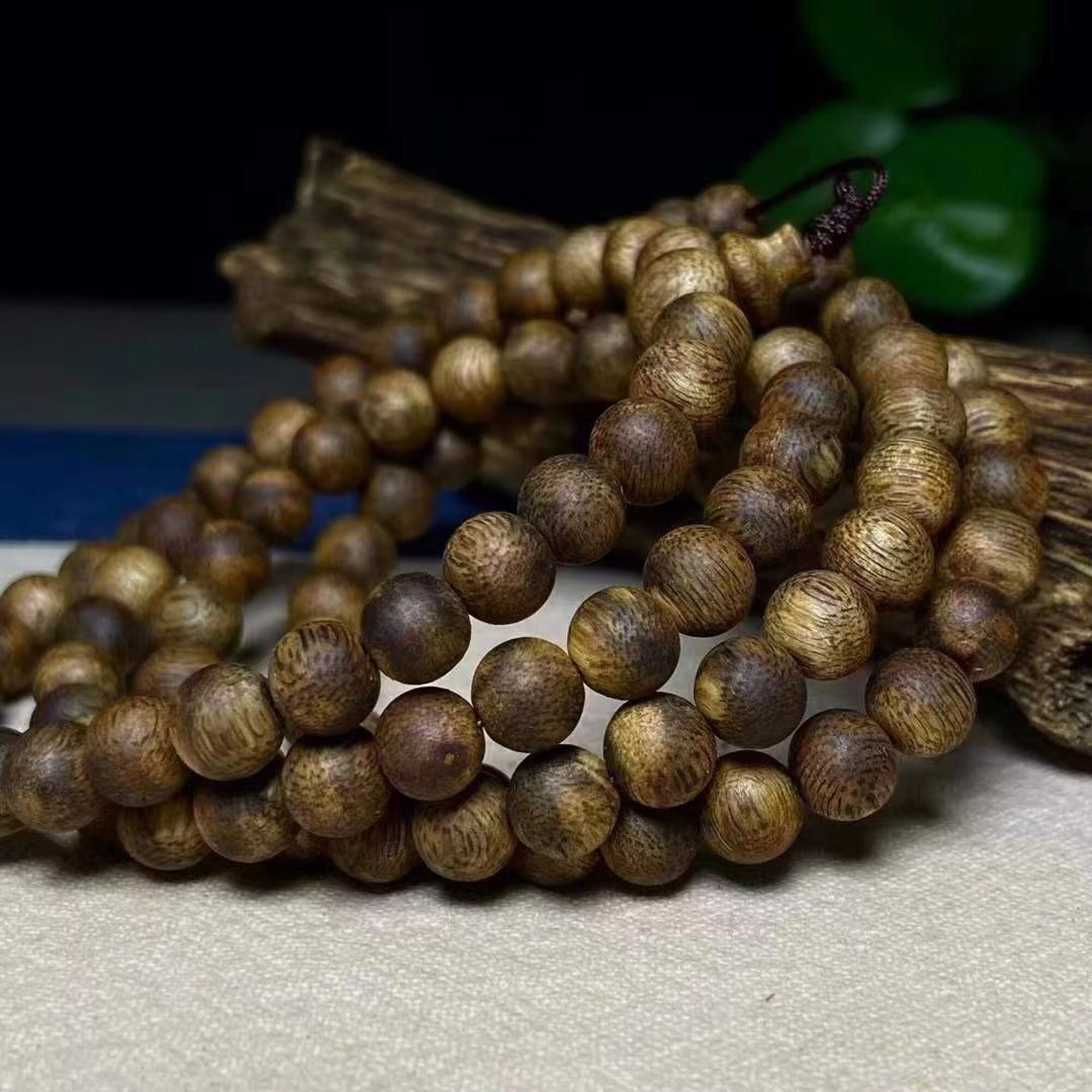 8mm Natural Agarwood 108 Mara Meditation Beads Tibetan Buddhist Rosary ...