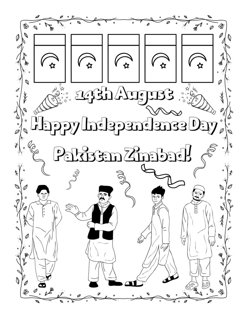 Pakistan Independence Day Coloring Sheets~printable~ 5 Coloring Sheets ...