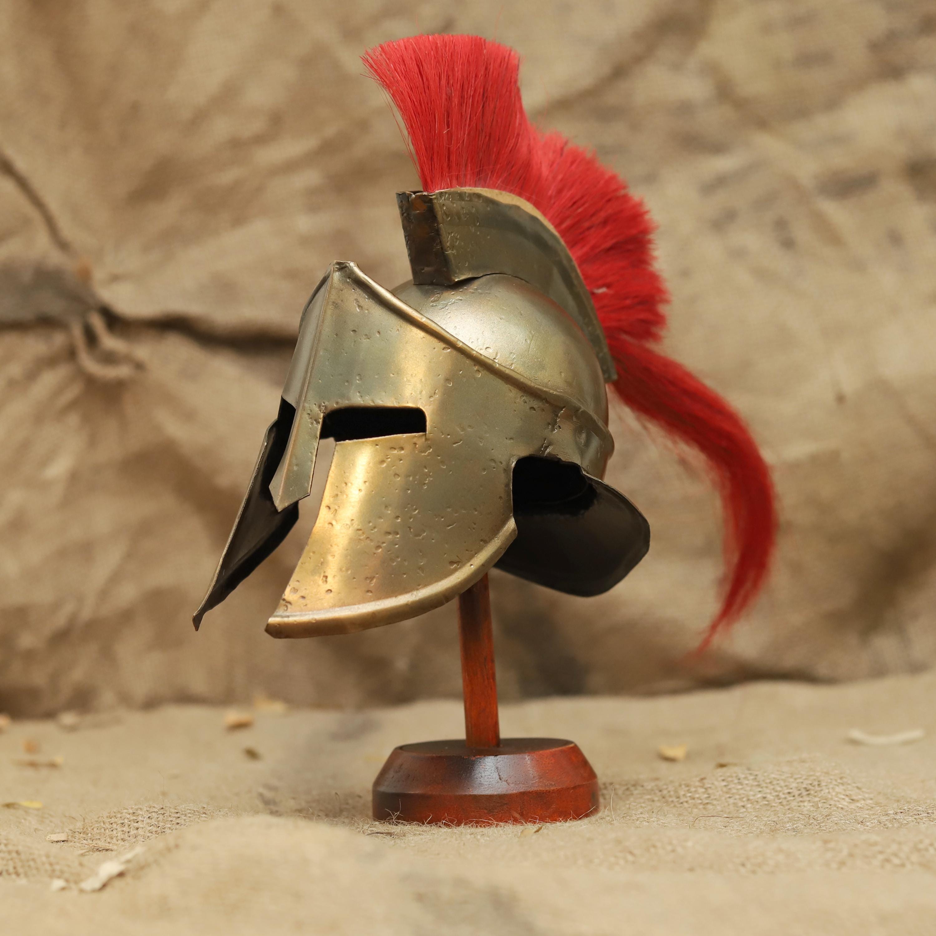 Mini Spartan Helmet Replica: Bronze Finish, Wooden Display Stand - Etsy