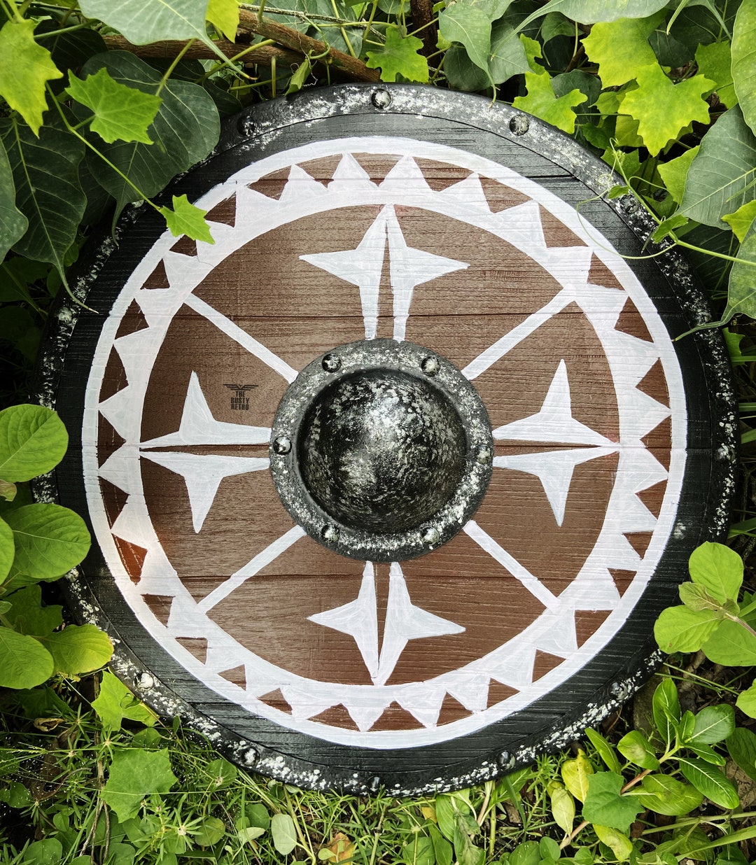 THE RUSTY RETRO Medieval Wooden Viking Round Shield Authentic Shield ...