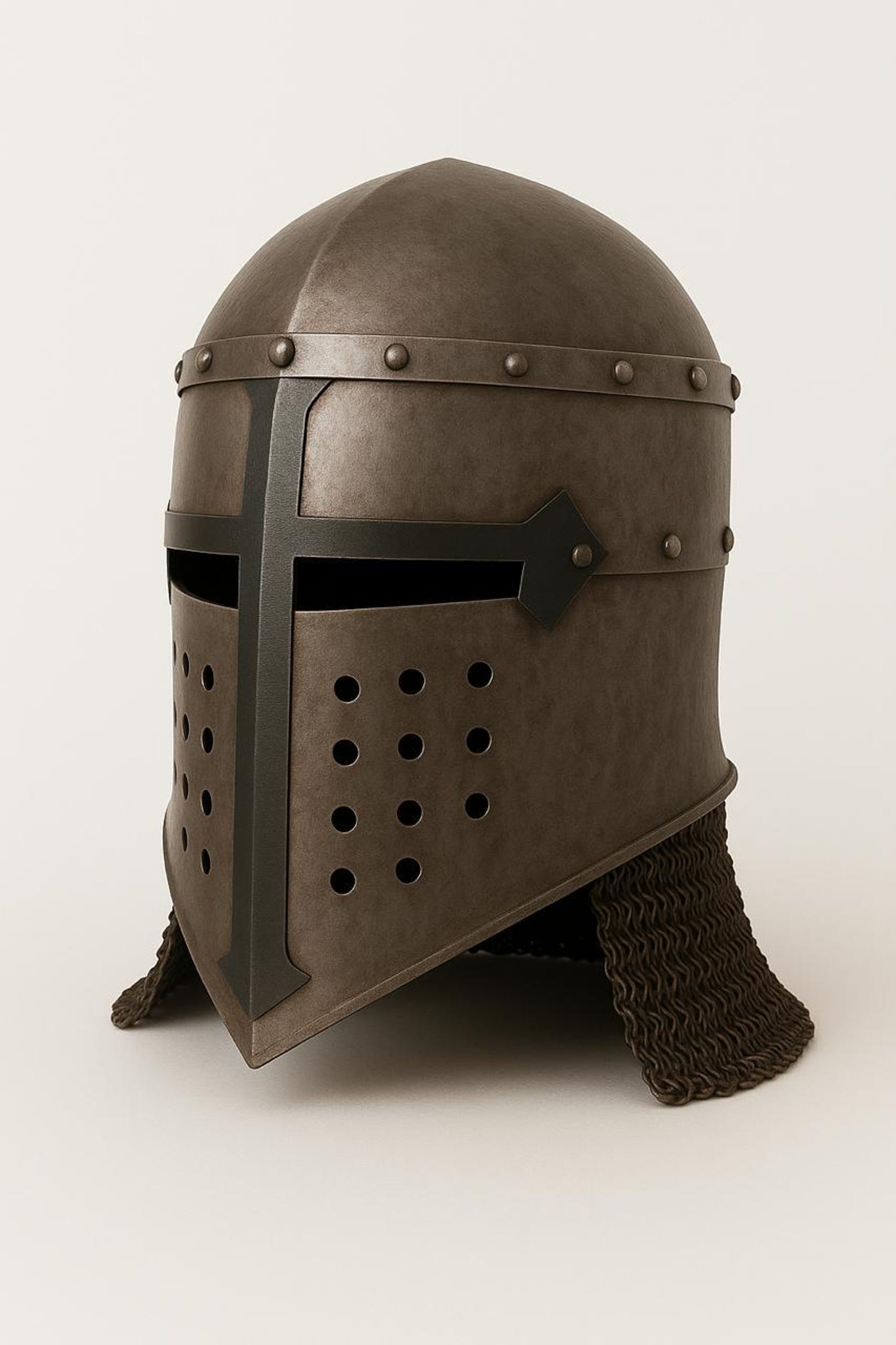 Medieval Crusader Helmet – Handmade Steel Great Helm With Chainmail ...