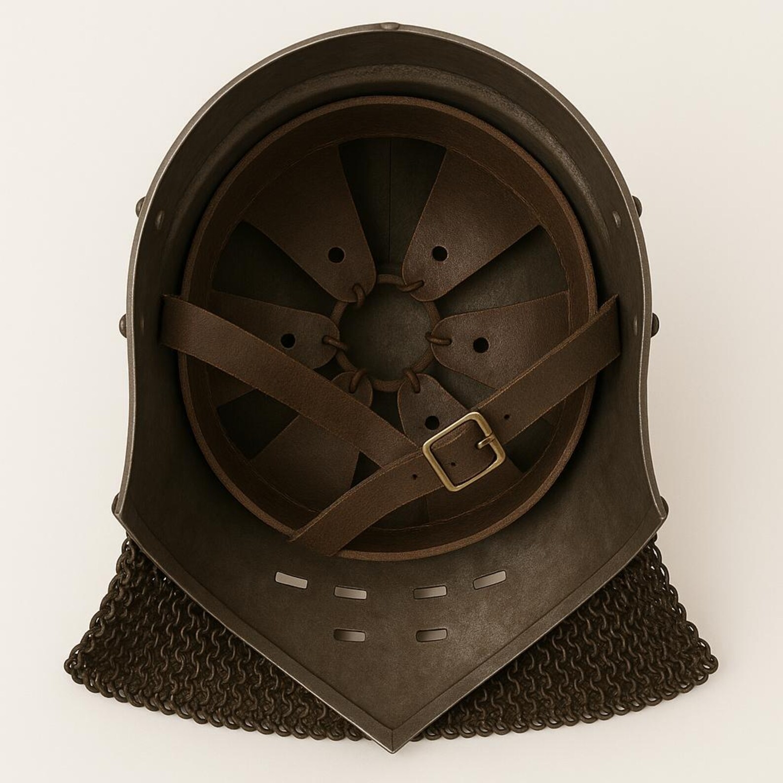 Medieval Crusader Helmet – Handmade Steel Great Helm With Chainmail ...