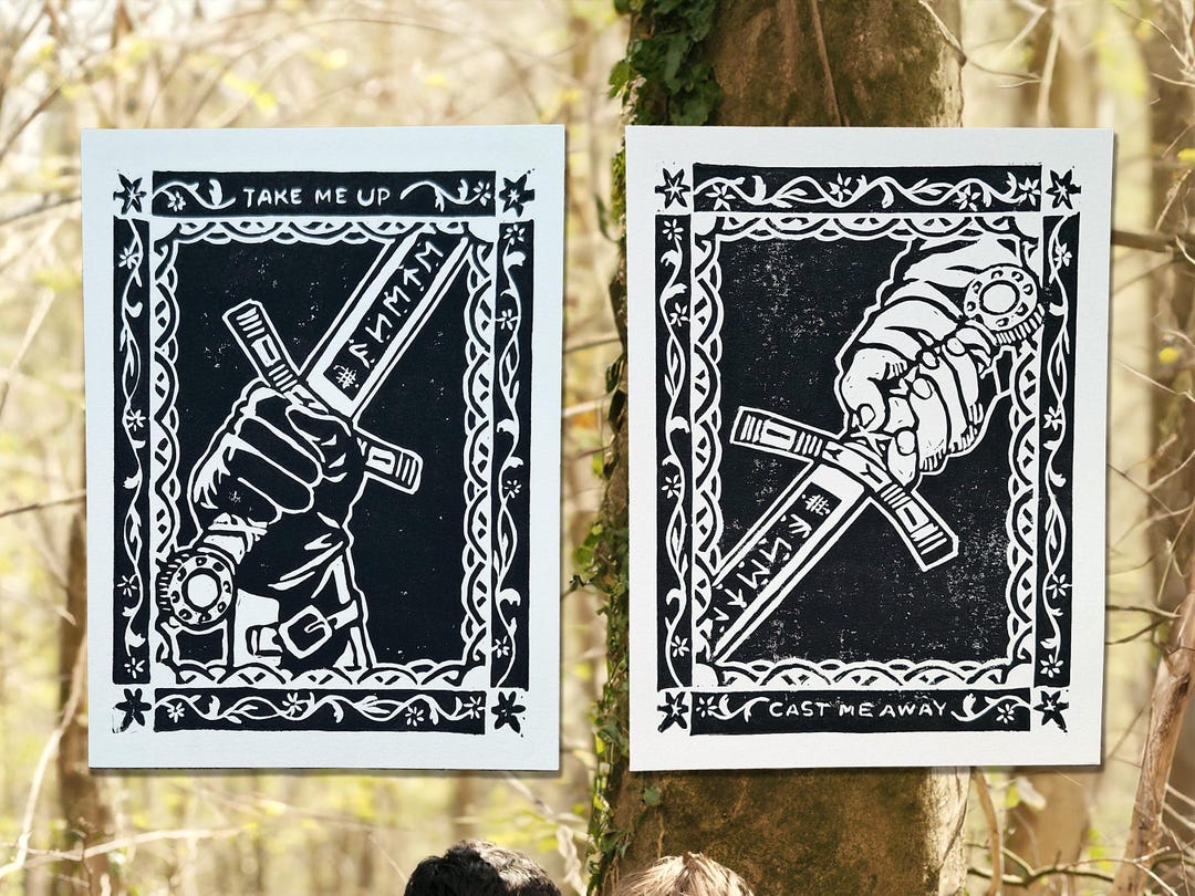 Merlin | Original Linocut Prints | Excalibur - Etsy