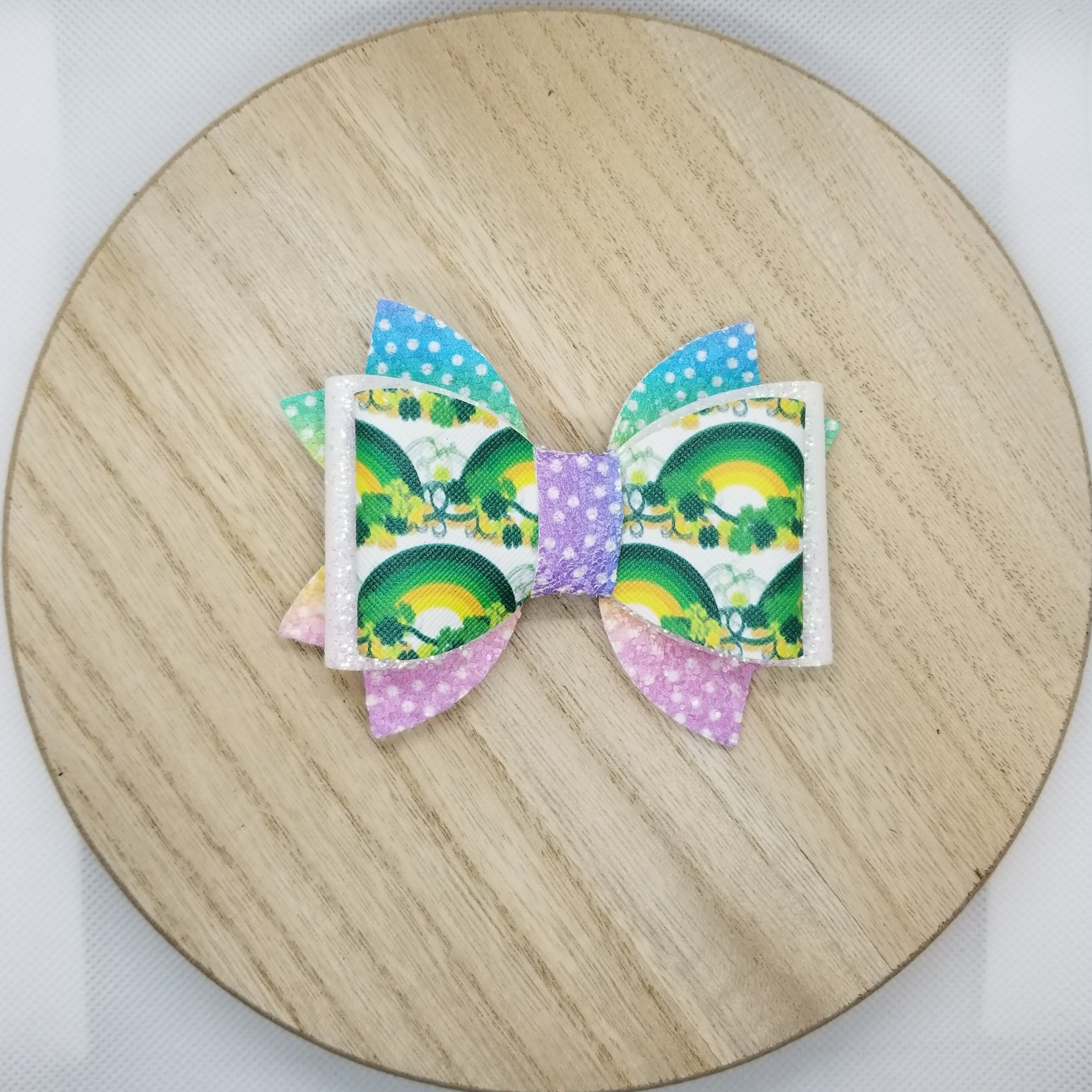 Rainbow & Shamrock Hair Bow or Bow Tie, St. Patrick's Day and Glitter ...
