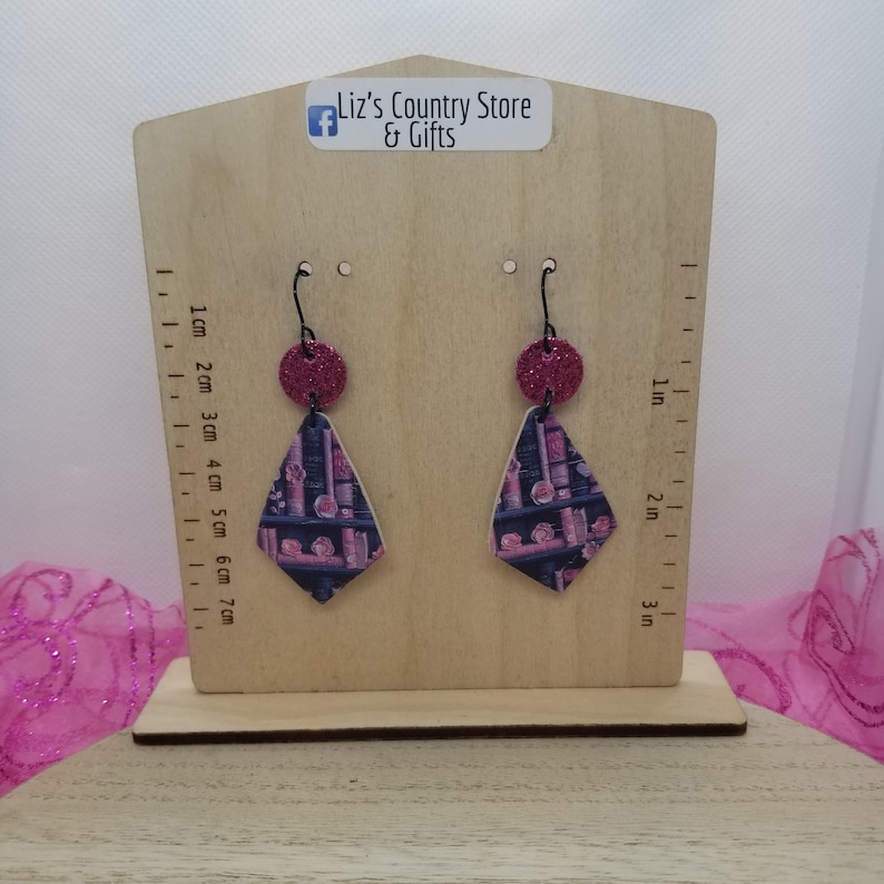 Dark Romance Book Earrings – Pink Glitter Circle Accent, Cork on ...