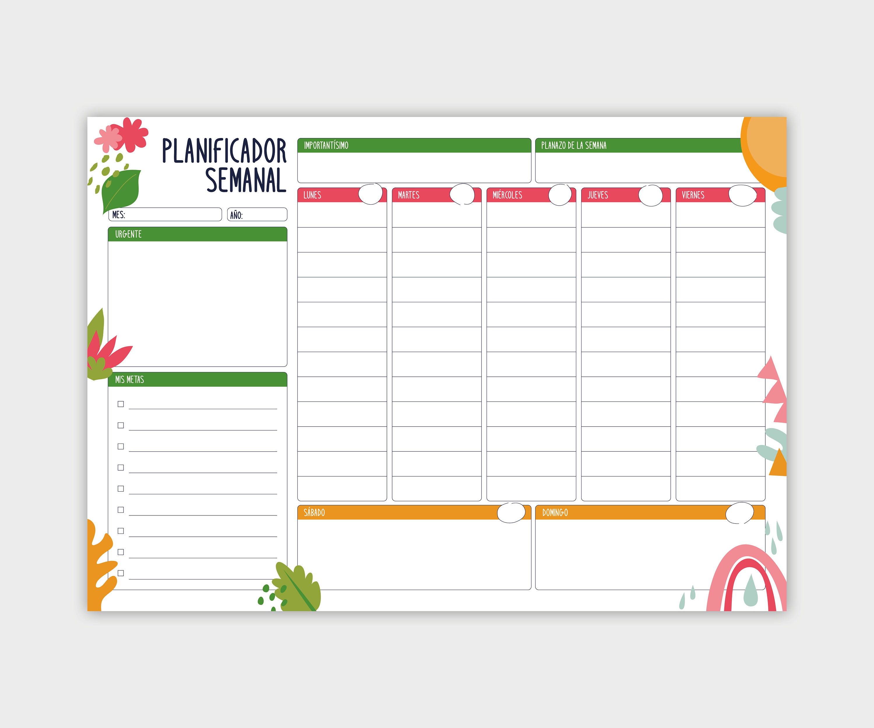 Printable Color Weekly Planner / PDF Weekly Planner / Desktop Planning ...