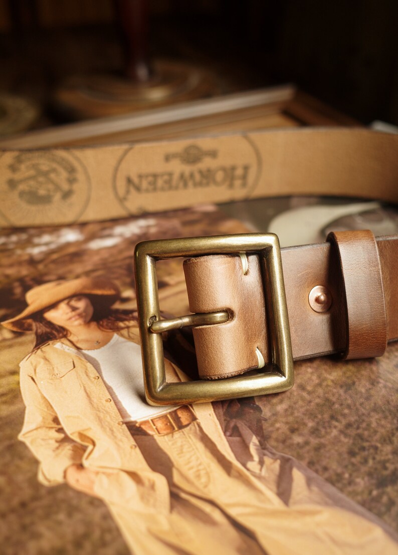 Horween Belt Pure Copper Shell Buckle American Retro Belt, Ranch Belt ...