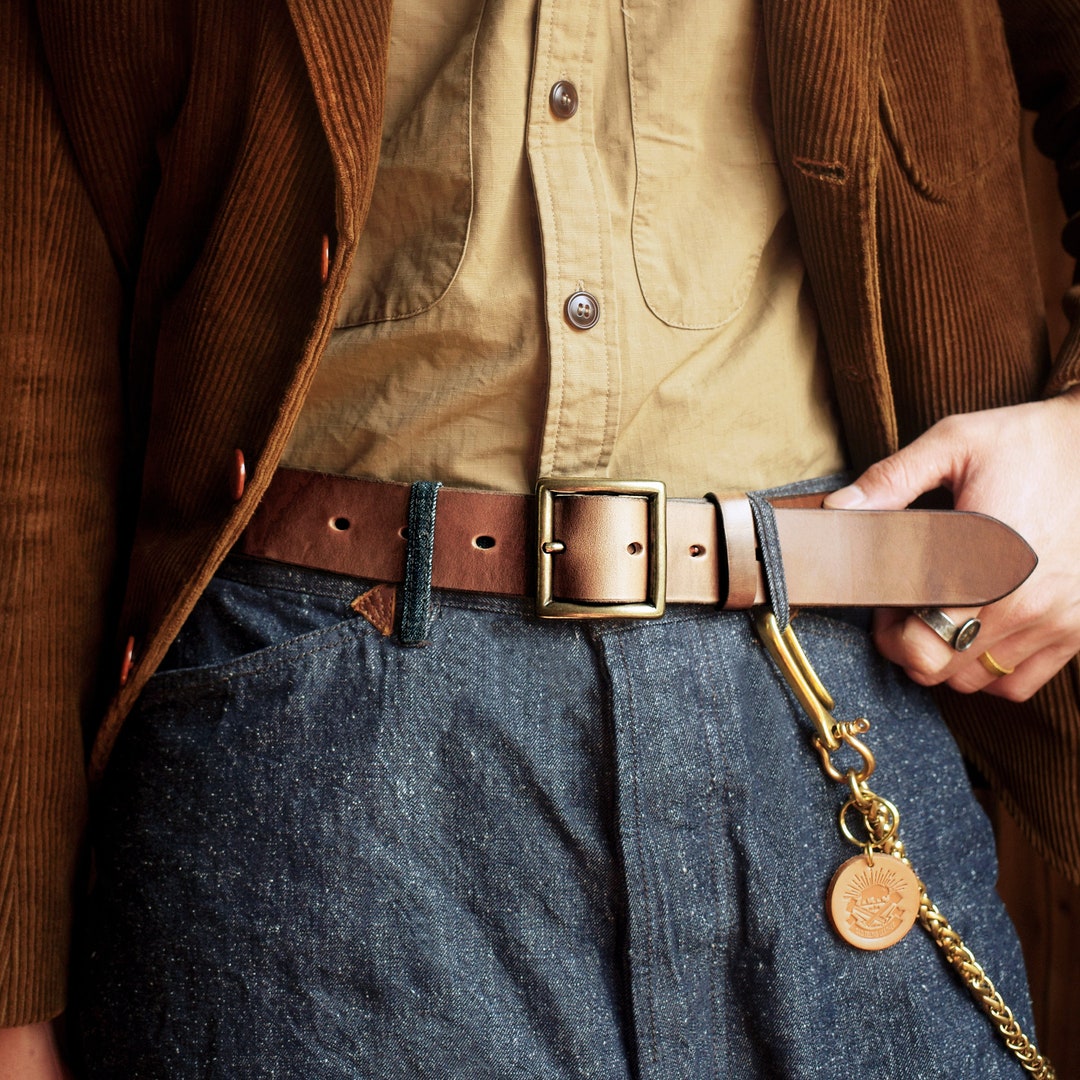 Horween Belt Pure Copper Shell Buckle American Retro Belt, Ranch Belt ...