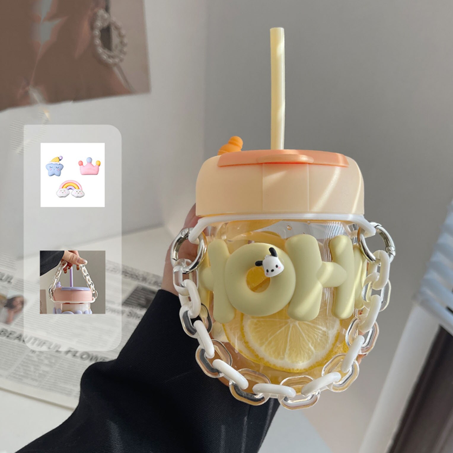 Cute Glass Double Drinking Cup With Straw Designer Water Cup - Etsy