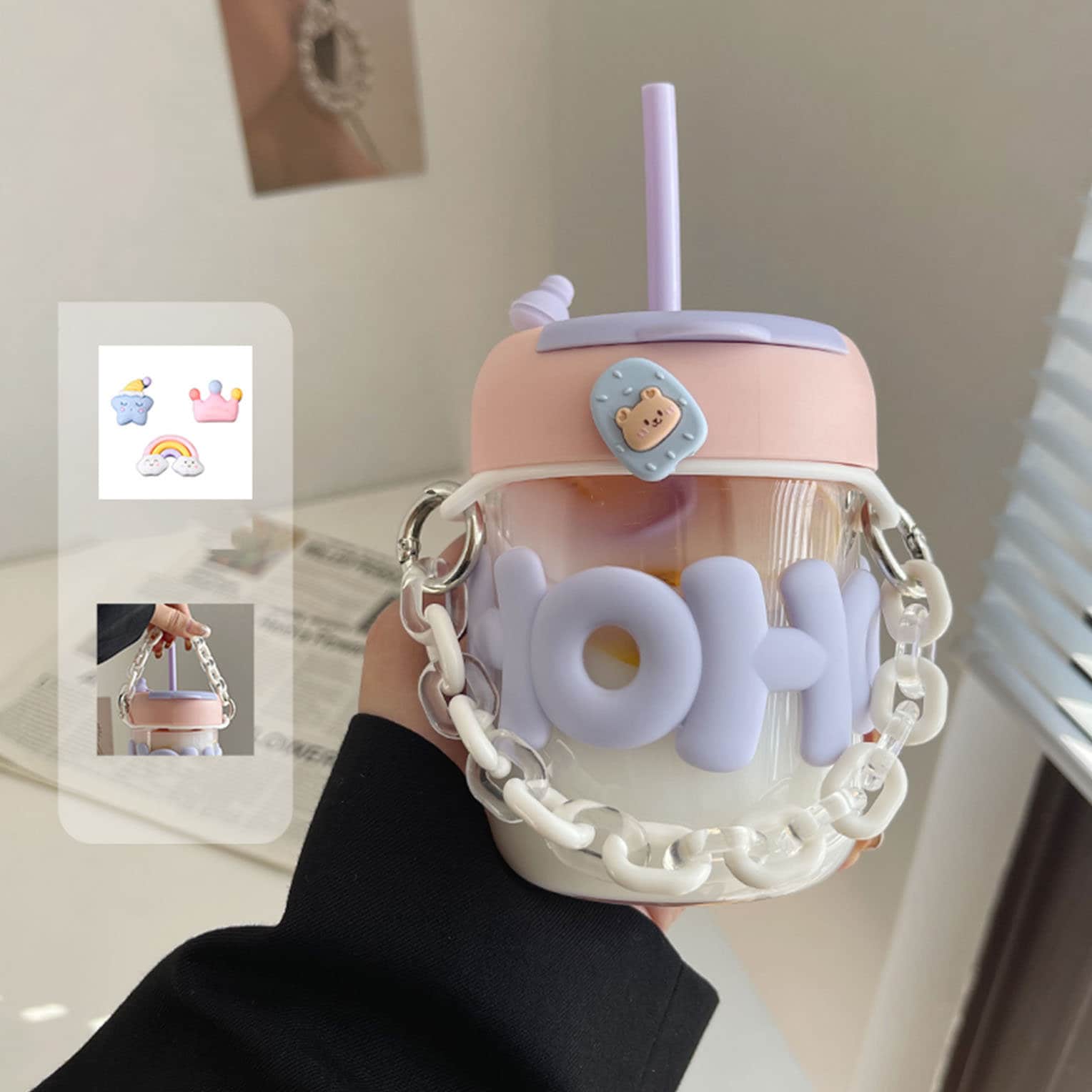 Cute Glass Double Drinking Cup With Straw Designer Water Cup - Etsy