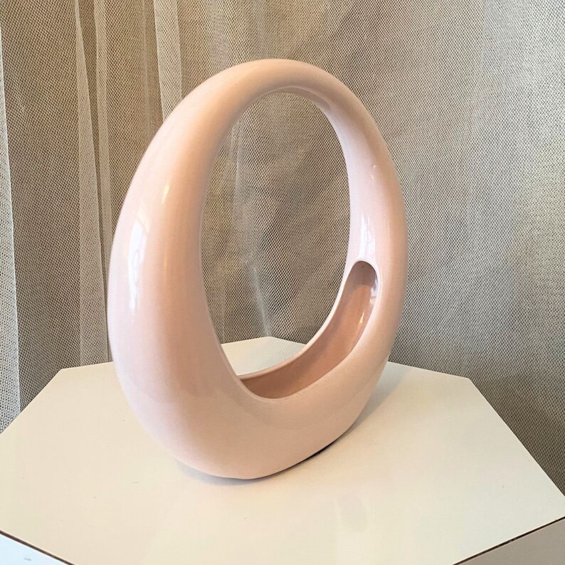 Vintage Pink Ceramic Ring Halo Sculptural Vase Planter - Etsy