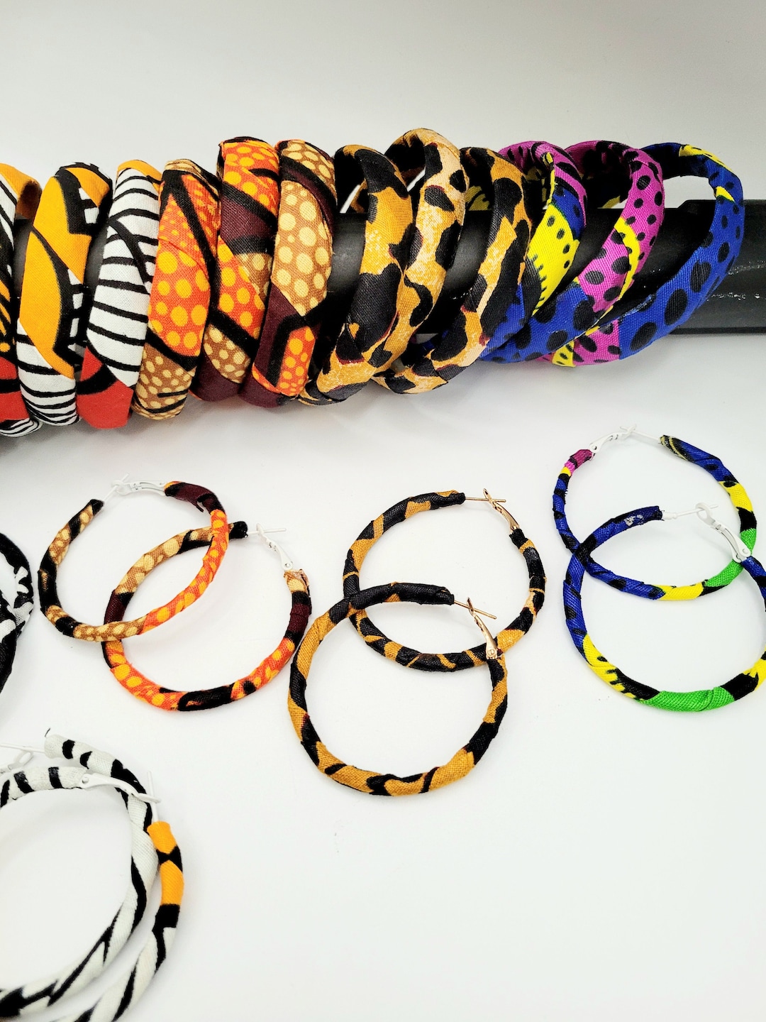 African Wax Bracelets and Earrings Set of 3 Colorful Bangles With Rings ...