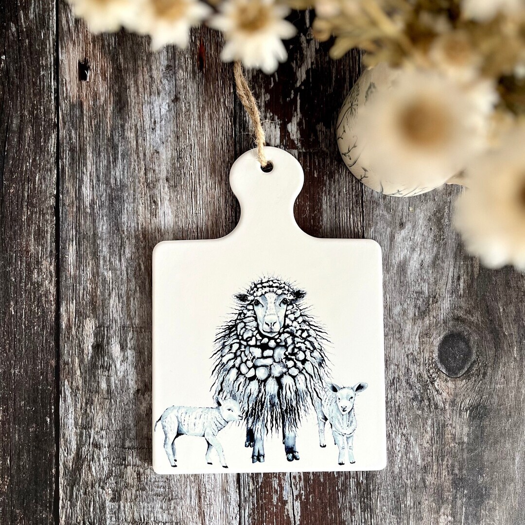 Sheep & Lamb Ceramic Trivet: Farmhouse Kitchen Decor - Etsy