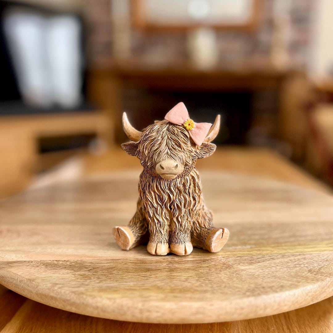 Highland Cow Resin Ornament With Pink Bow - Etsy