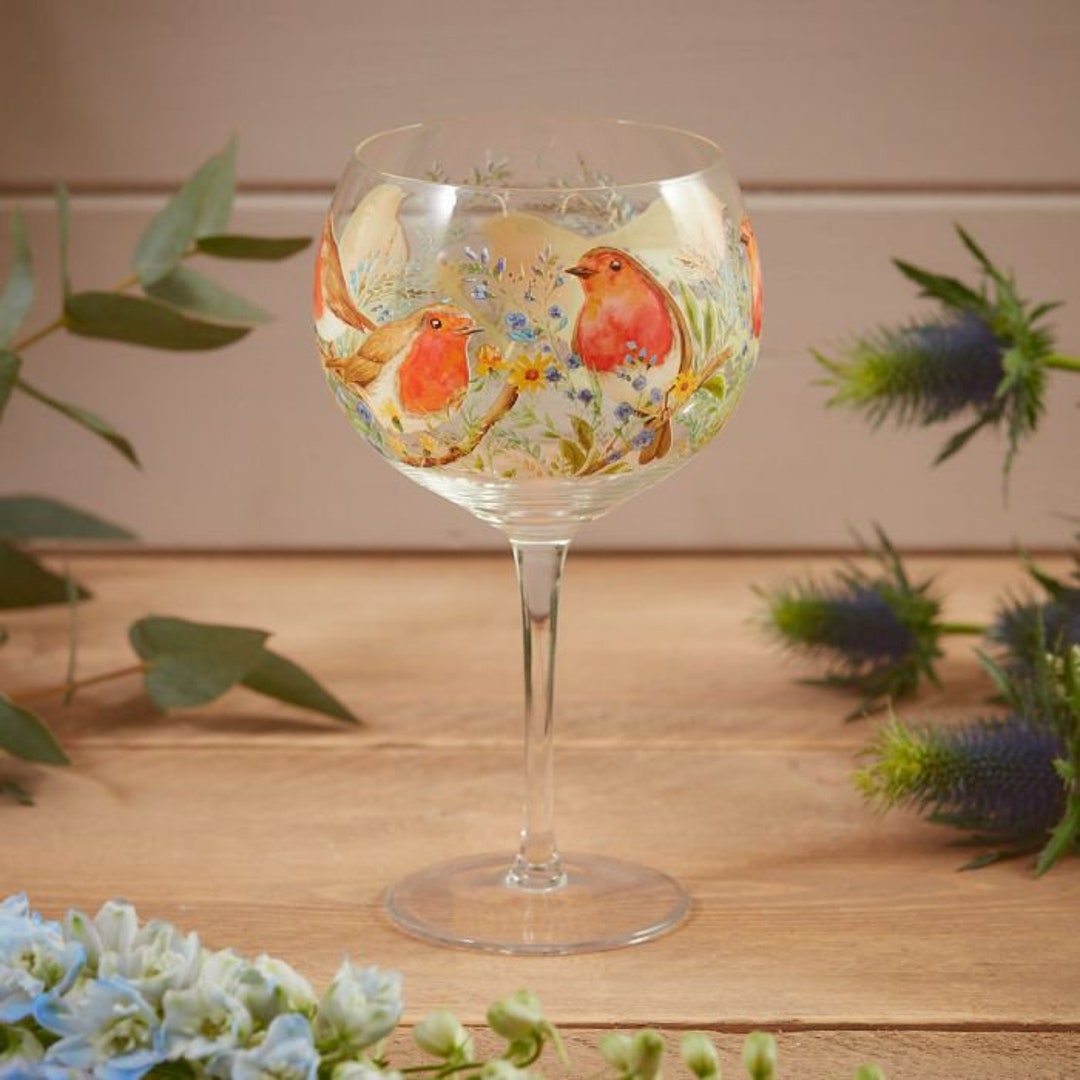 Large Robin & Forget-me-not Gin Glass - Etsy