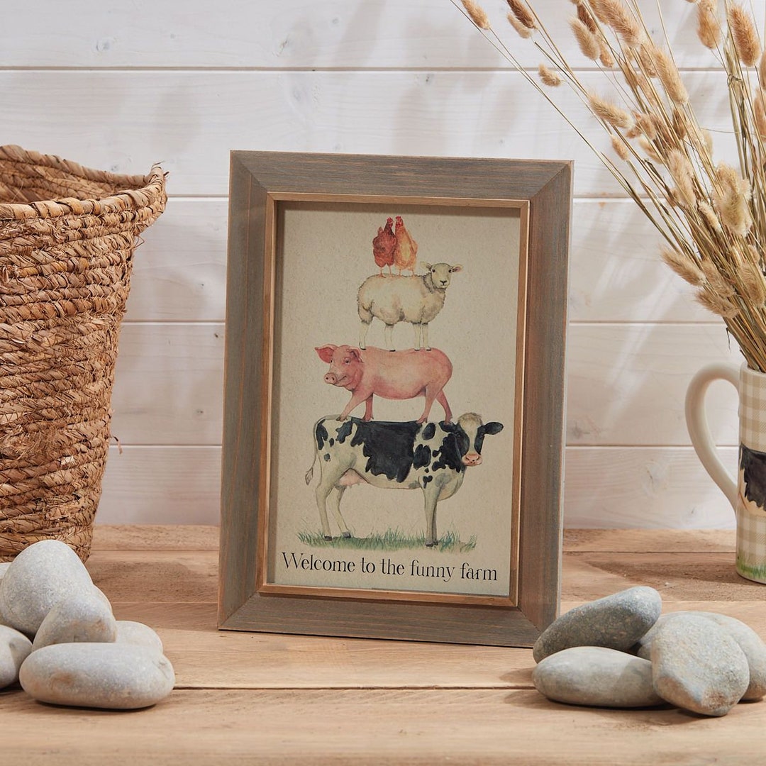 Farmyard Animal Welcome Sign Funny Farm Plaque Cute Framed Artwork ...