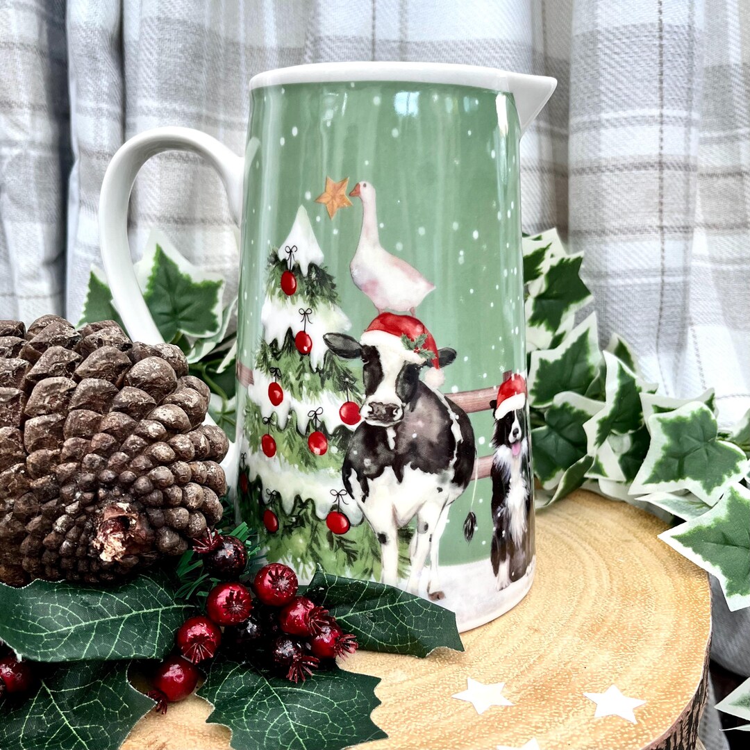 Large Christmas Farm Ceramic Jug - Etsy