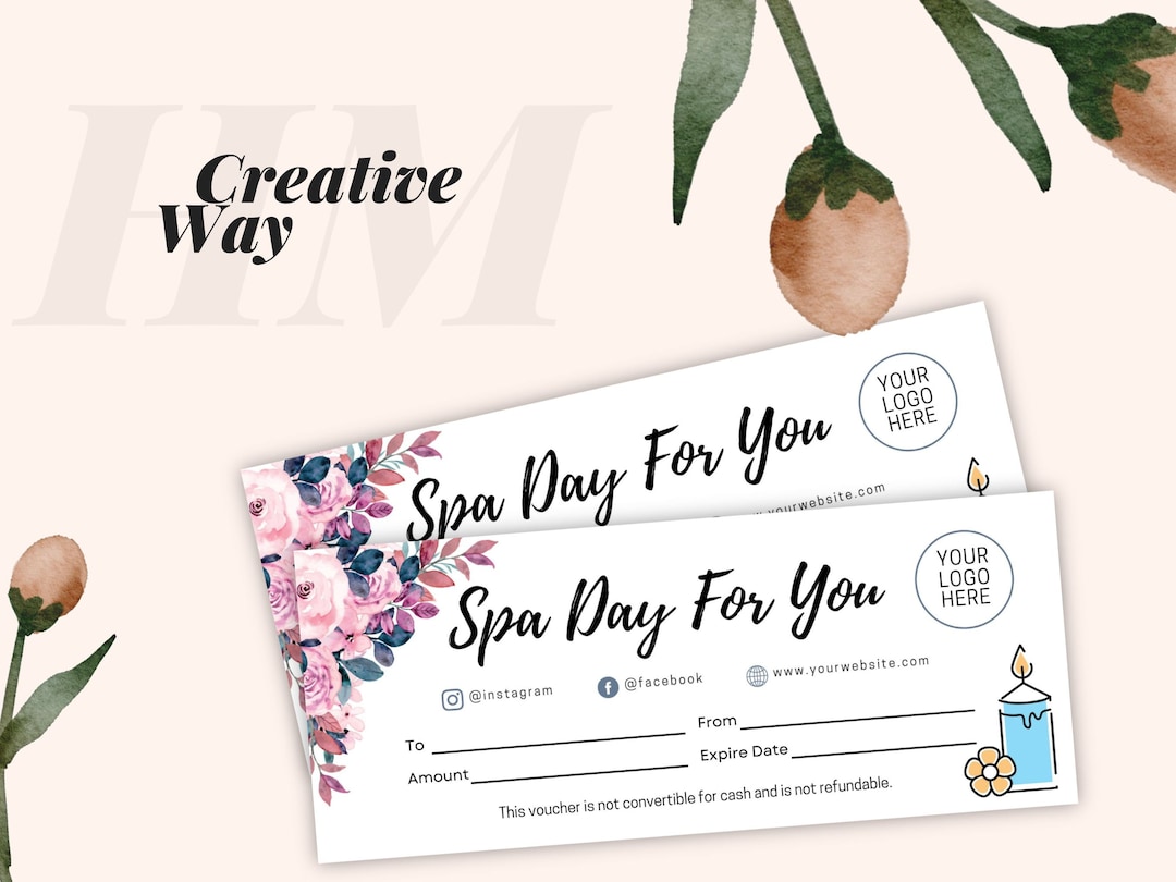 Spa Day Gift Voucher INSTANT DOWNLOAD Canva Editable Text Printable ...