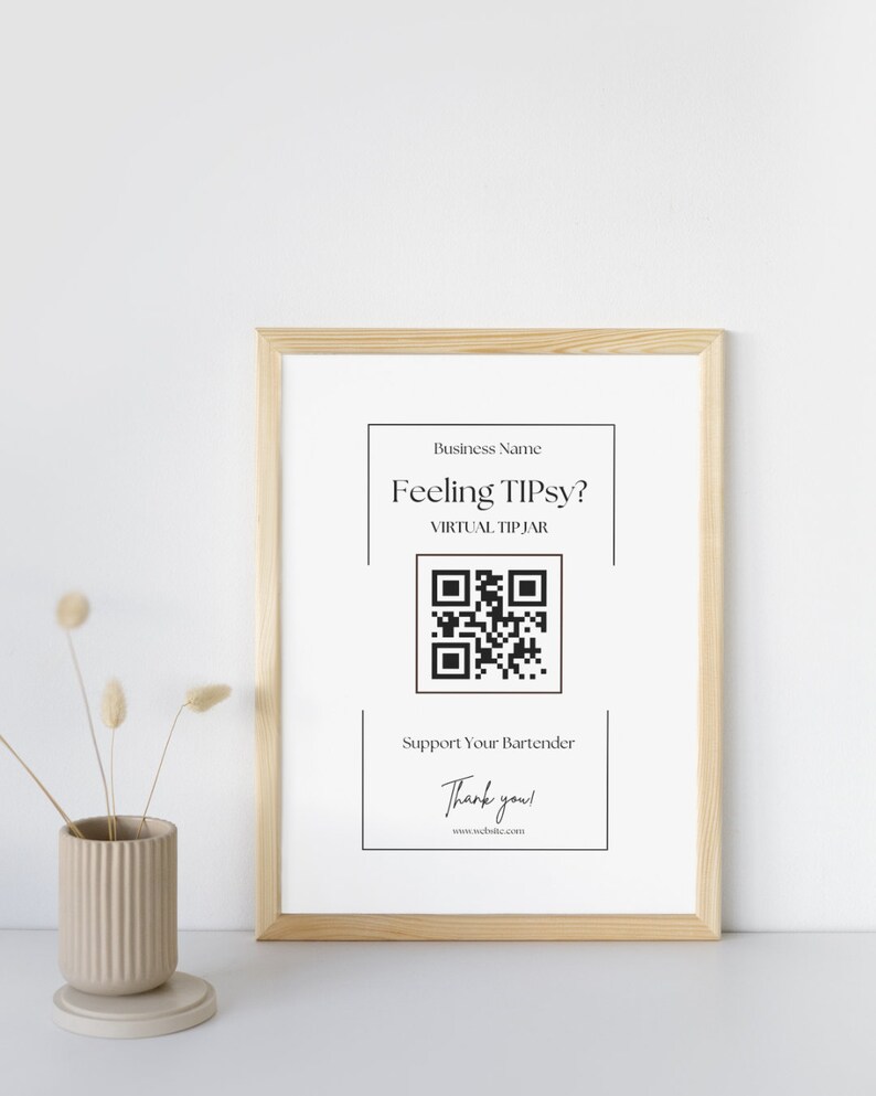 Bartender Virtual Tip Jar Sign Template | Minimalist QR Code (canva ...