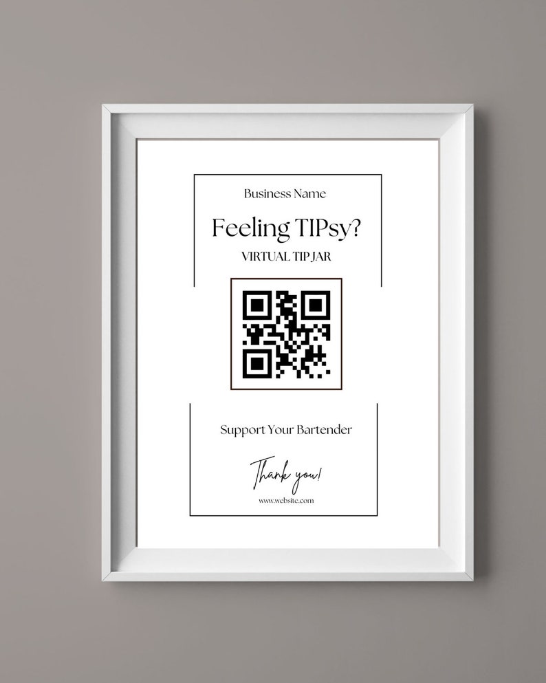 Bartender Virtual Tip Jar Sign Template | Minimalist QR Code (canva ...