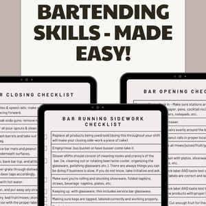 Bar Opening Checklist, Side Work, and Closing Procedures Efficiency Guide, Bartender Organizer ...