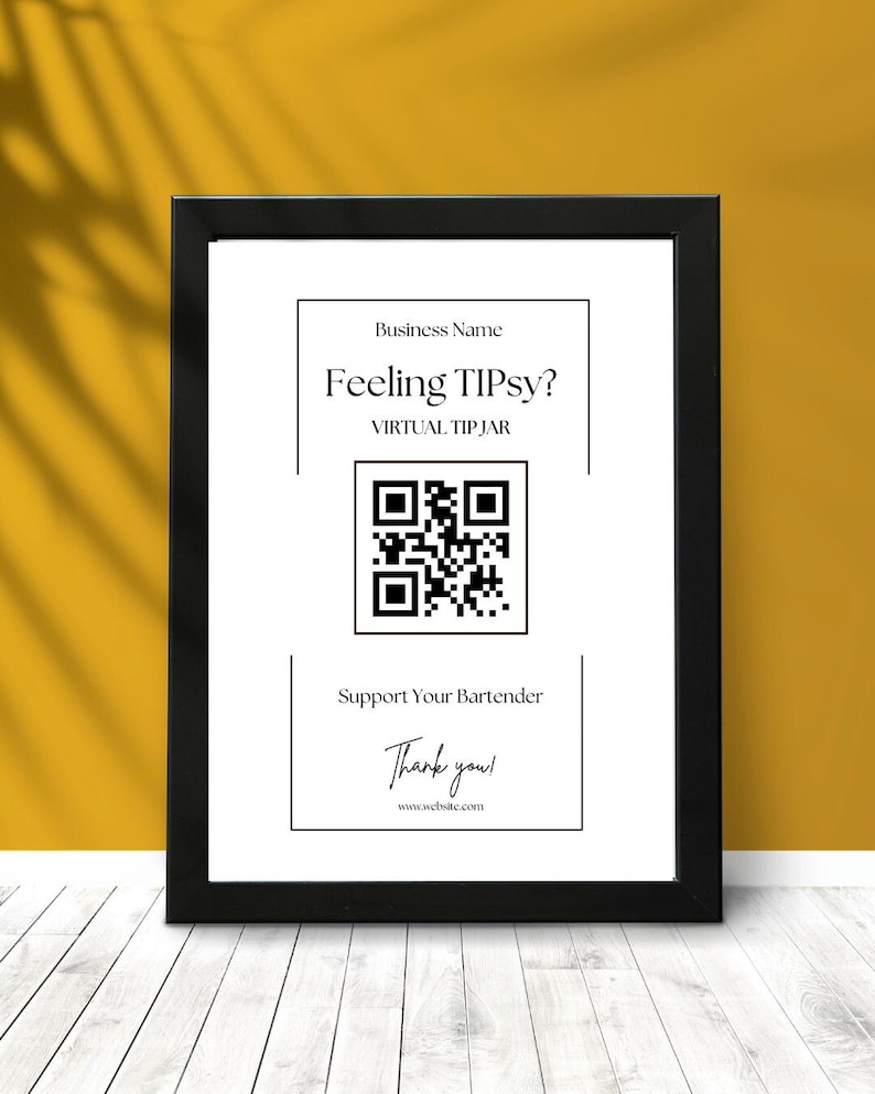 Bartender Virtual Tip Jar Sign Template I Minimalist I QR Code Sign I ...