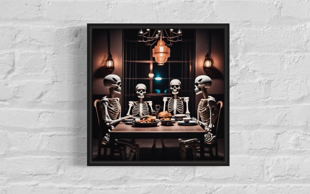 Skeleton Family Dinner" Edgy AI Art Print – Funny Skeletons at Dining ...