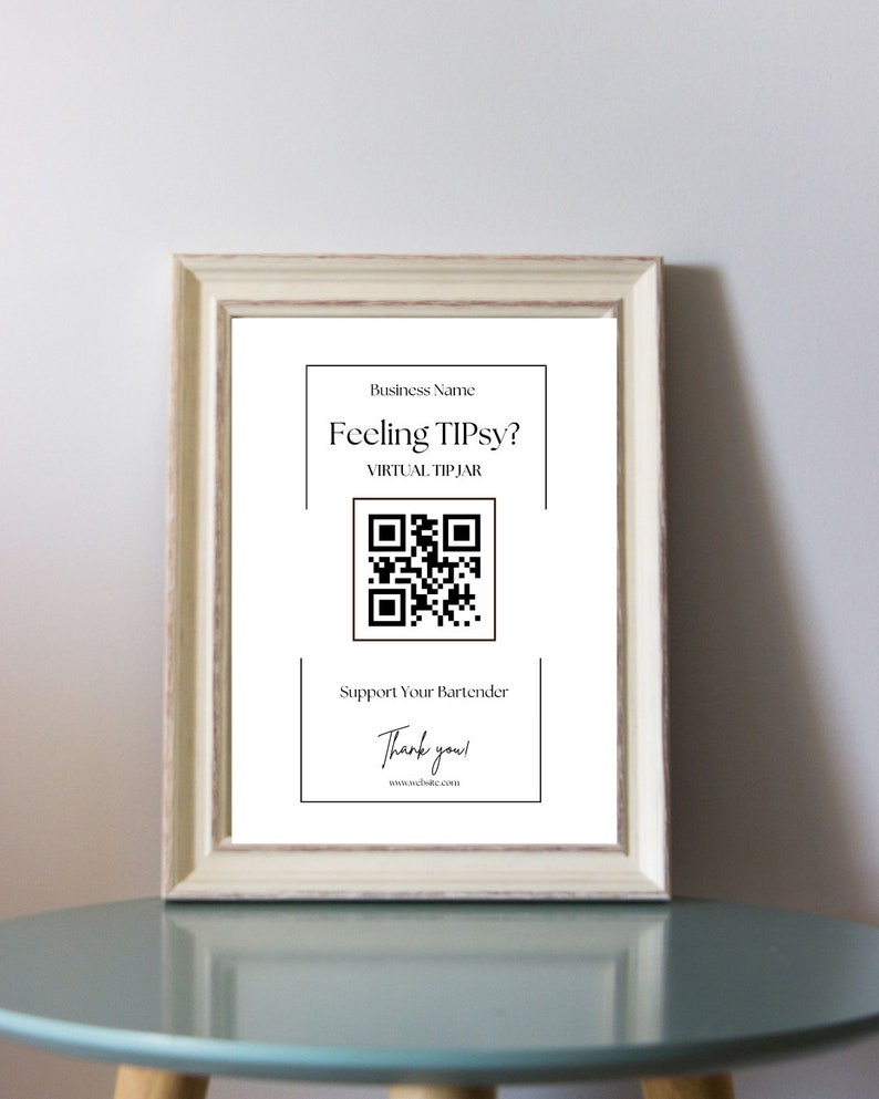 Bartender Virtual Tip Jar Sign Template I Minimalist I QR Code Sign I ...