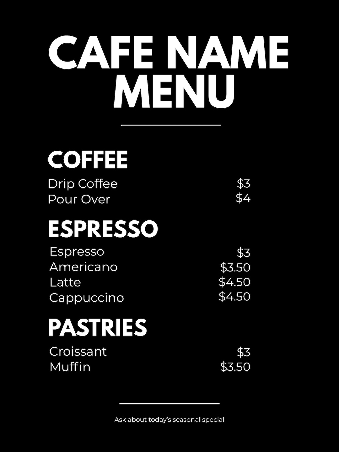 Editable Chalkboard Menu Template – Printable Cafe & Event Sign ...