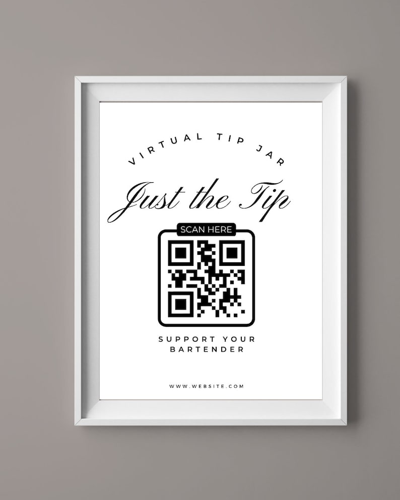 Bartender Virtual Tip Jar Sign Template I Minimalist I QR Code Sign I ...