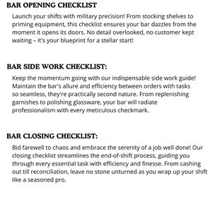 Bar Opening Checklist, Side Work, and Closing Procedures Efficiency ...