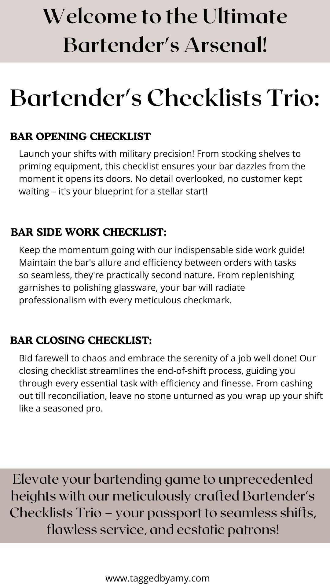 Bartender Duties Checklist