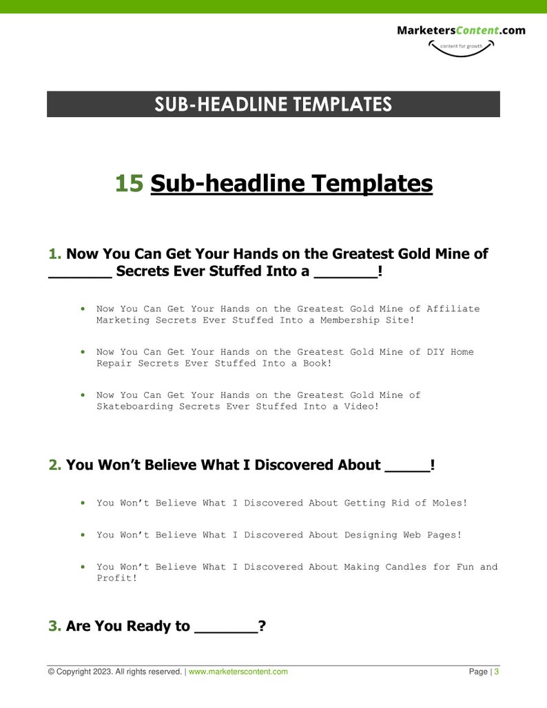 15 Sub-headline Templates - Etsy