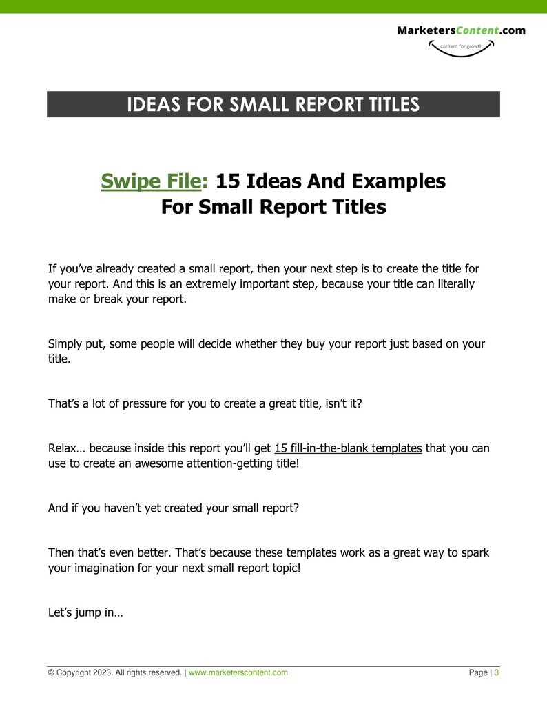 15 Ideas and Examples for Small Report Titles - Etsy