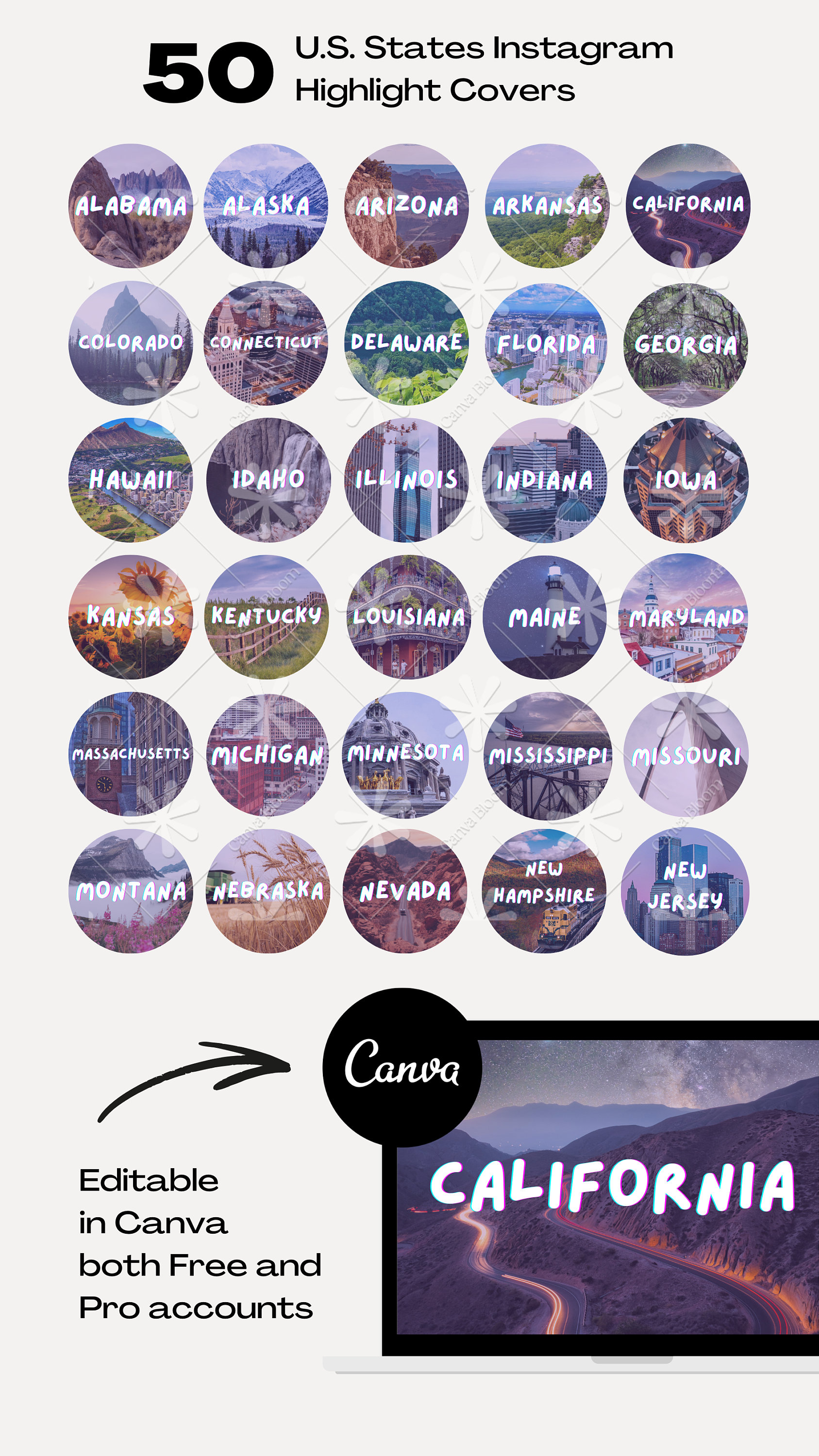 US States Instagram Story Highlight Covers, American States Highlight ...