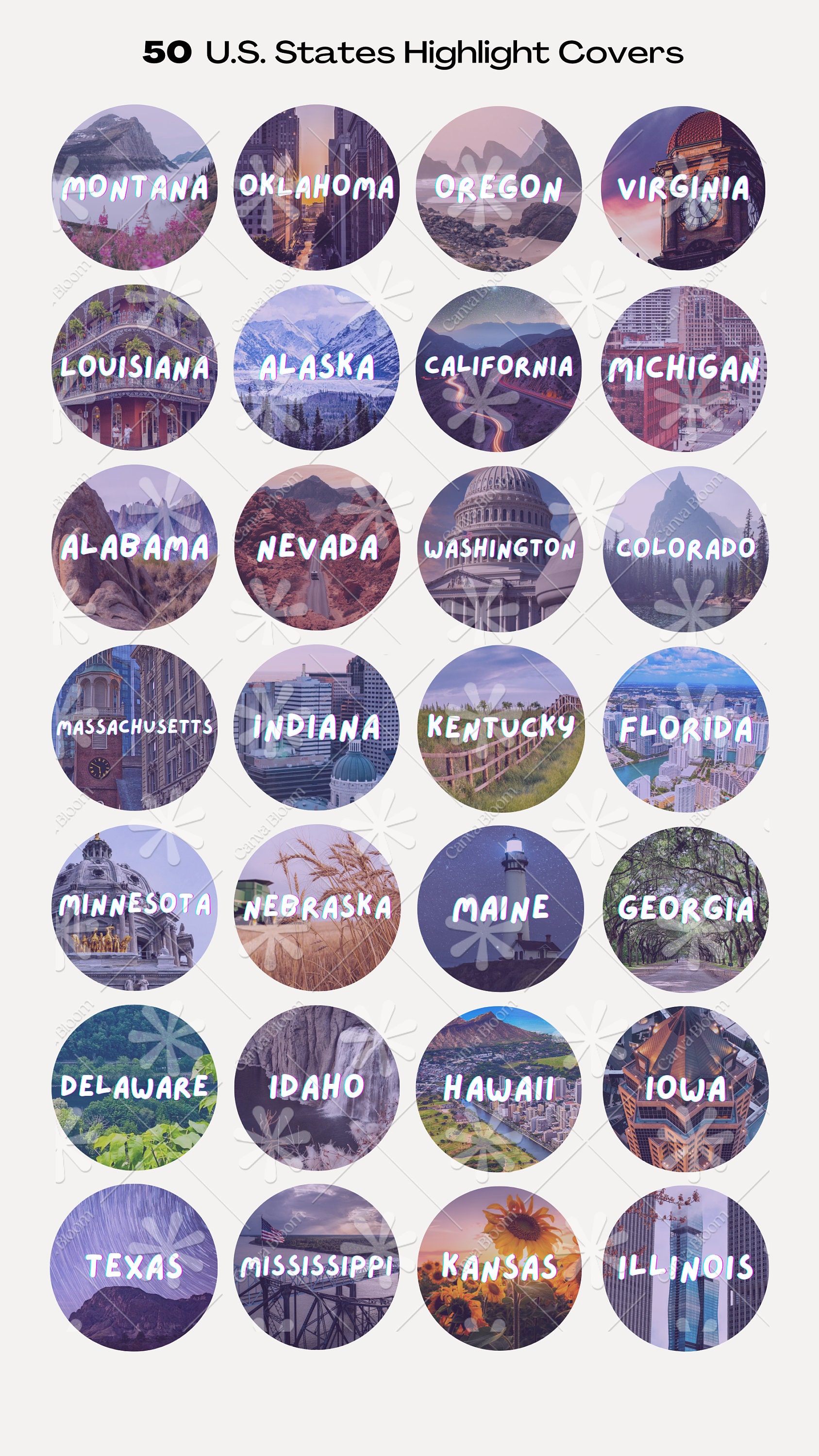 US States Instagram Story Highlight Covers, American States Highlight ...