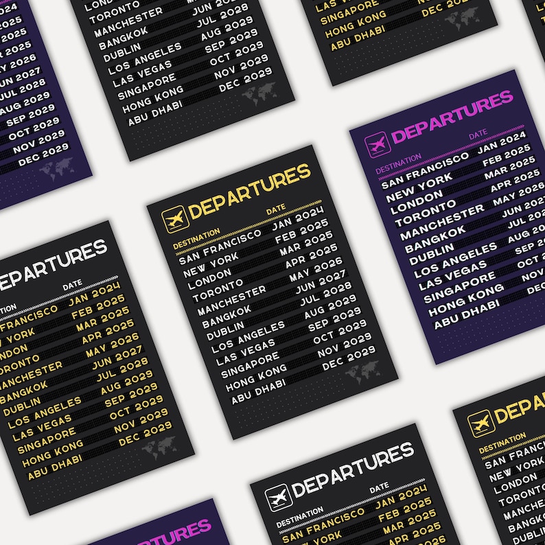 Airport Departure Board Template, Travel Poster, Pilot Gift, Aviation ...