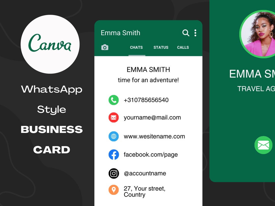 Business Card Whatsapp Template, Whatsapp Style, Editable in Canva - Etsy