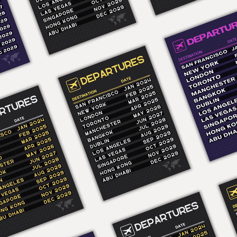 Airport Departure Board Template, Travel Poster, Pilot Gift, Aviation ...