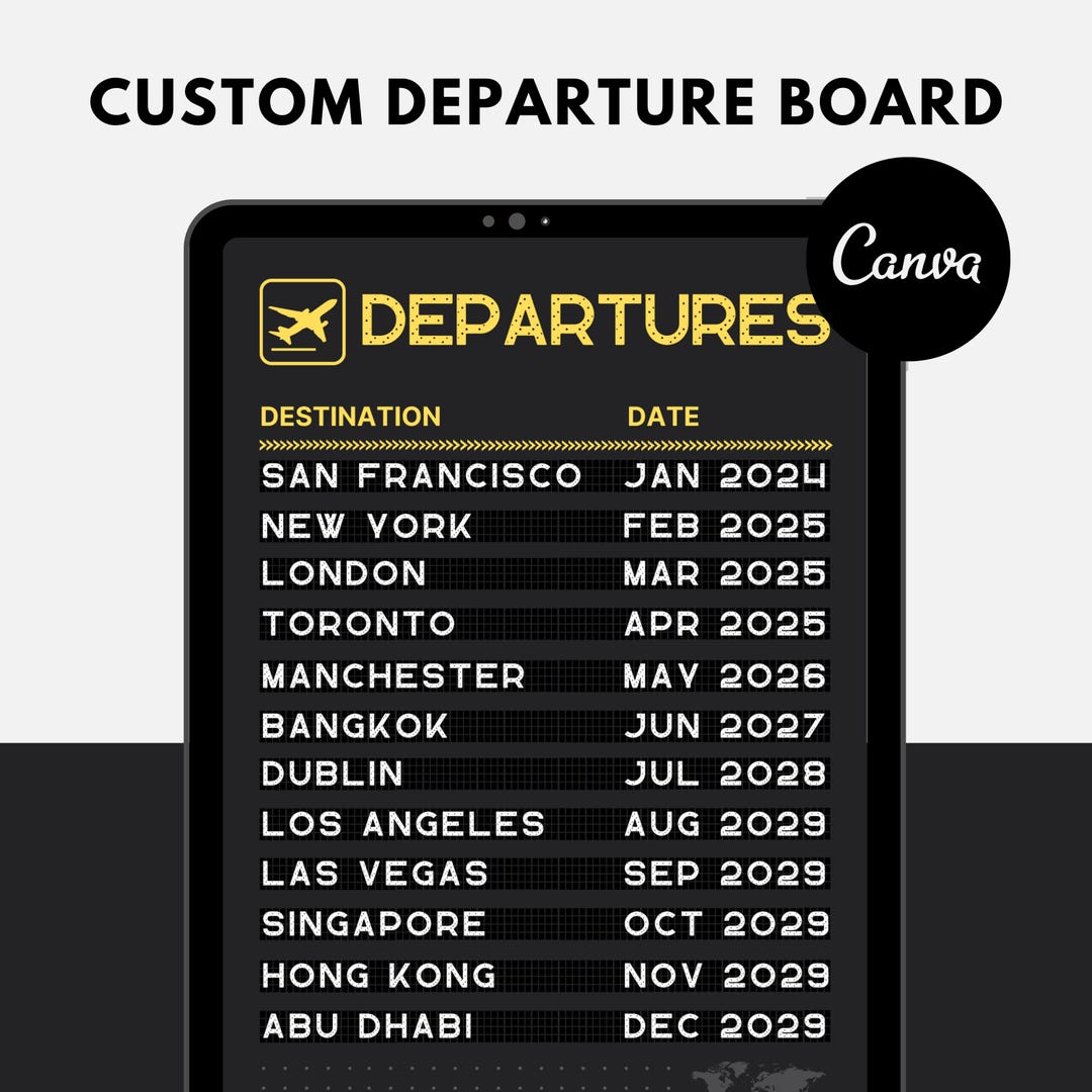 Airport Departure Board Template, Travel Poster, Pilot Gift, Aviation ...