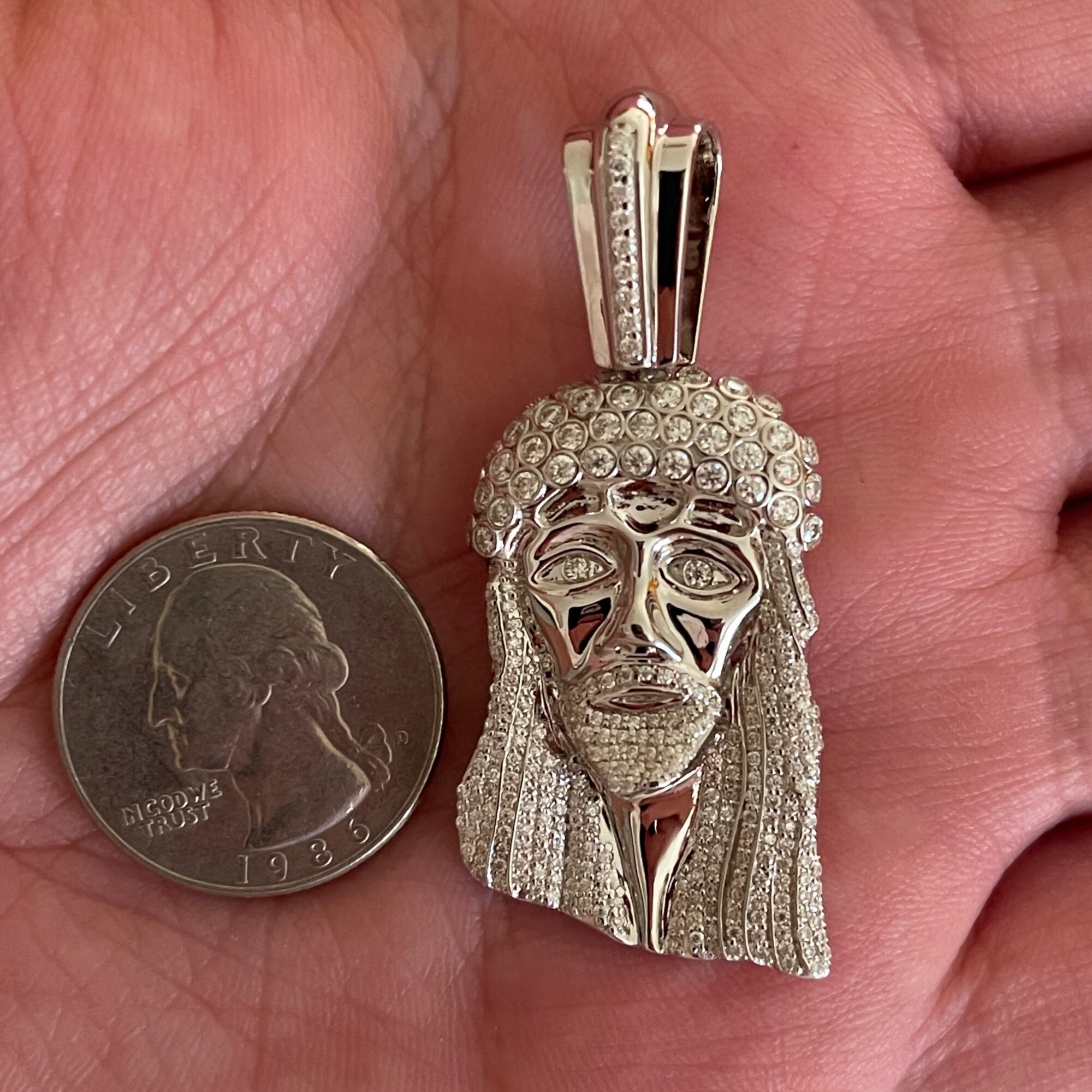 Small Iced Out Kufi Jesus Piece - Vintage Style Jesus Head Pendant - Etsy