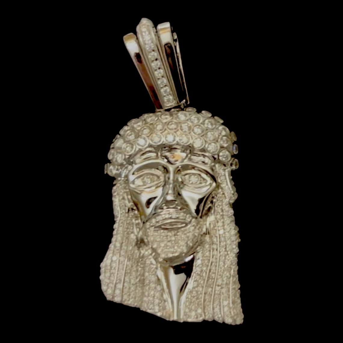 Small Iced Out Kufi Jesus Piece - Vintage Style Jesus Head Pendant - Etsy
